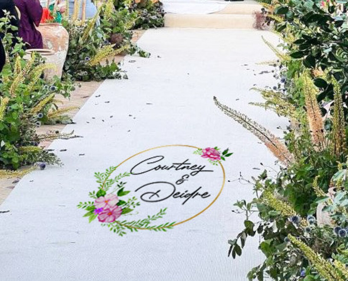 Custom Floral Wedding Aisle Runner: Personalized Monogram, Paper or ...