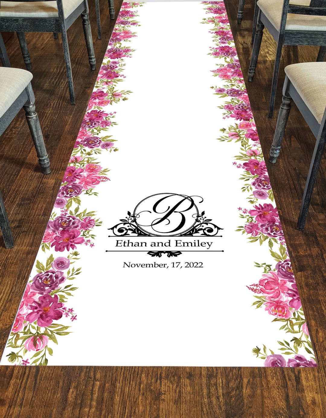 Pink Floral Wedding Aisle Runner, Aisle Runner, Pink Wedding, Purple ...