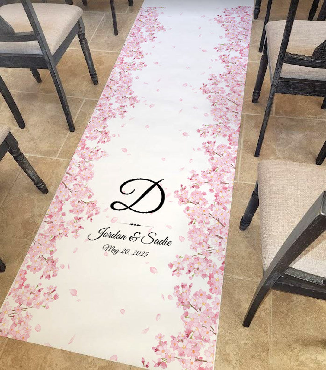 Pink Floral Wedding Aisle Runner: Custom Monogram, Spring Decor - Etsy