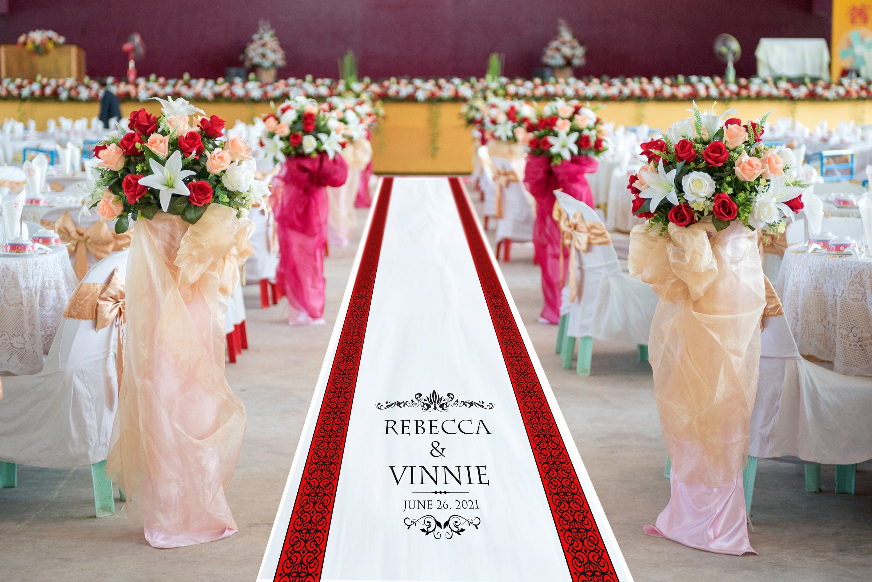 Red & Black Wedding Aisle Runner: Custom Monogrammed Decor - Etsy