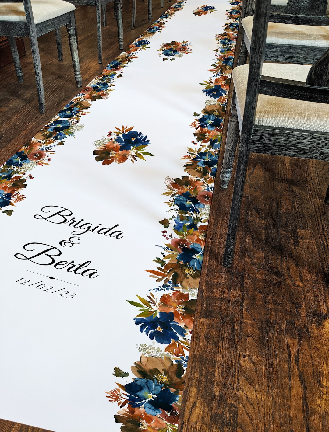 Blue and Brown Watercolor Custom Wedding Aisle Runner, Custom Aisle ...
