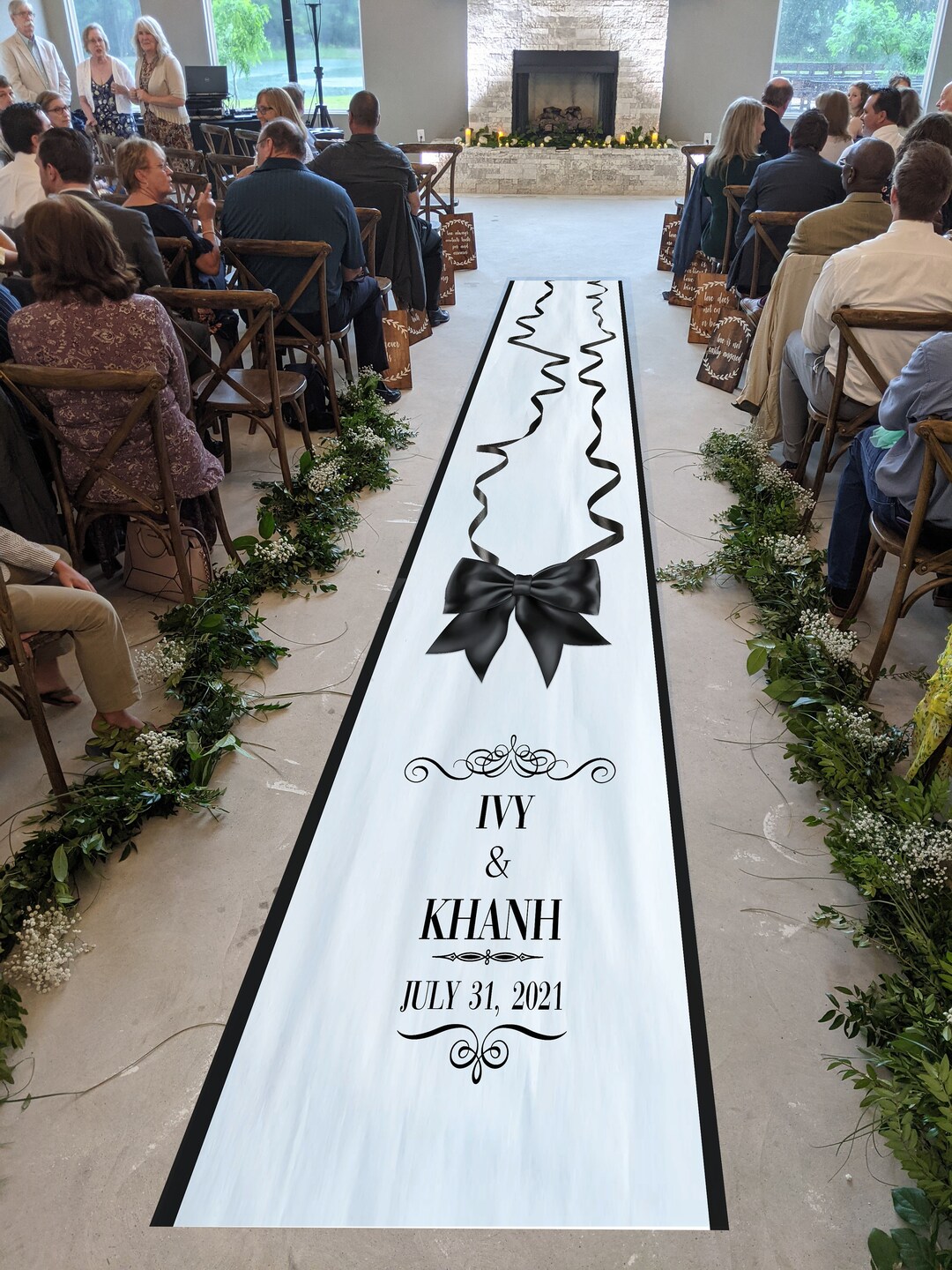 Black Ribbon Aisle Runner, Custom Aisle Runner, Aisle Runner, Black and ...