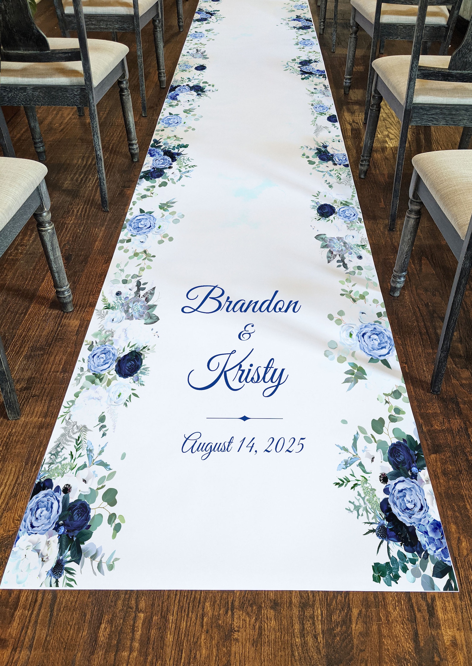 Blue Floral Wedding Aisle Runner: Personalized Ceremony Decor - Etsy