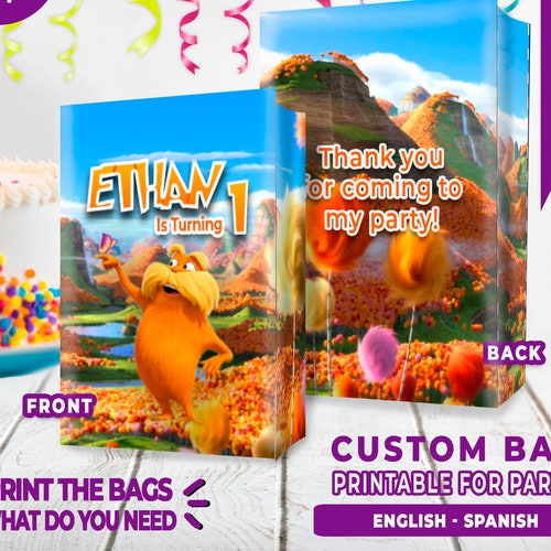 Custom Printable Bag for the Lorax Party Two Sizes of Bags - Etsy