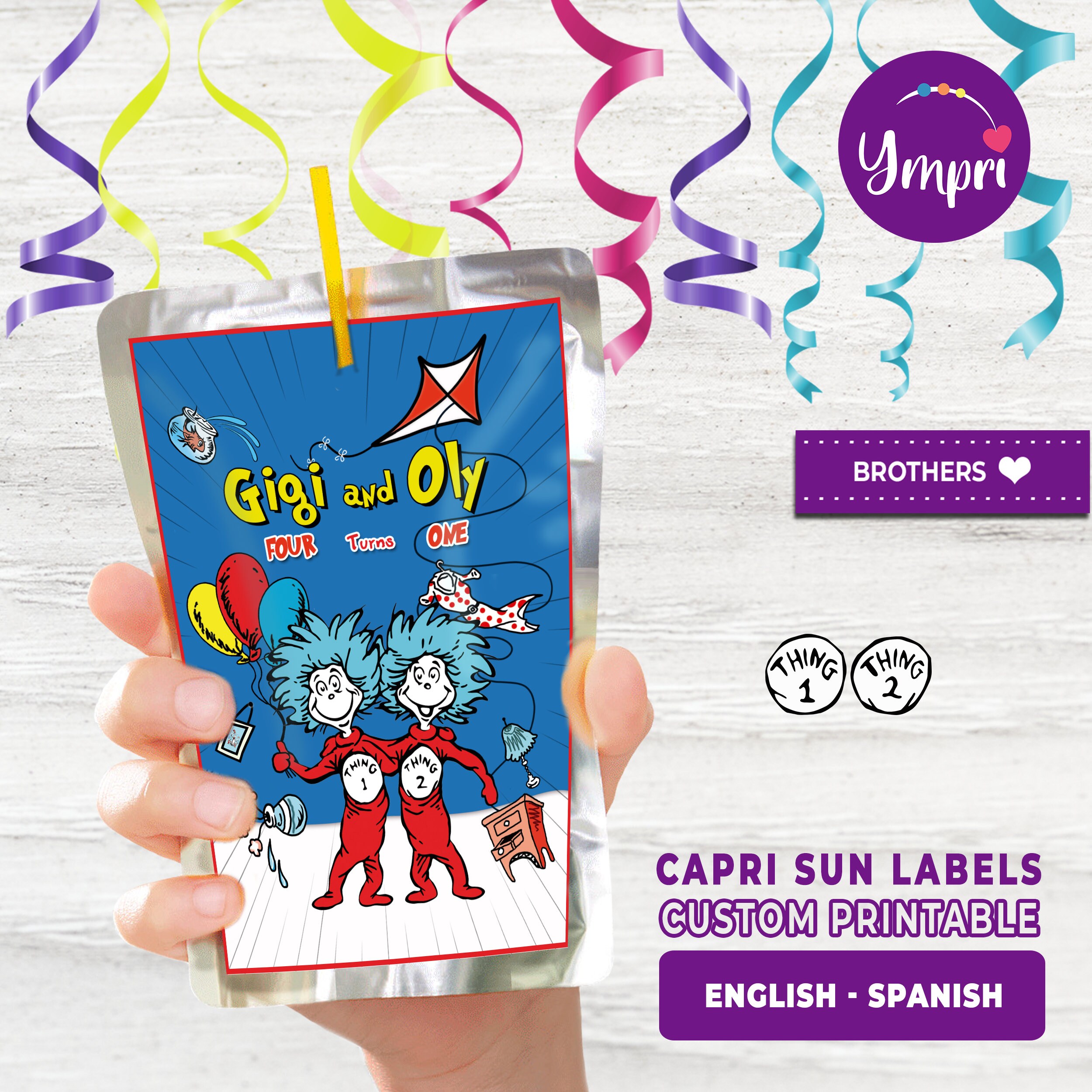 Thing 1 Thing 2 Capri Sun Juice Personalized Printable Labels. Thing 1 ...