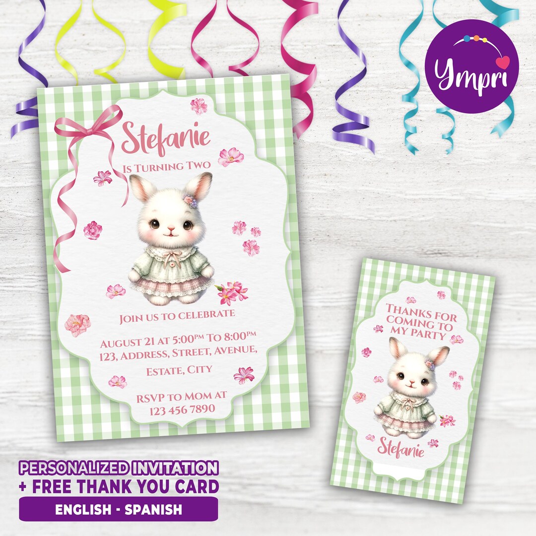 Sweet Bunny Birthday Invitation, Printable, Personalized, Bunny, Little ...