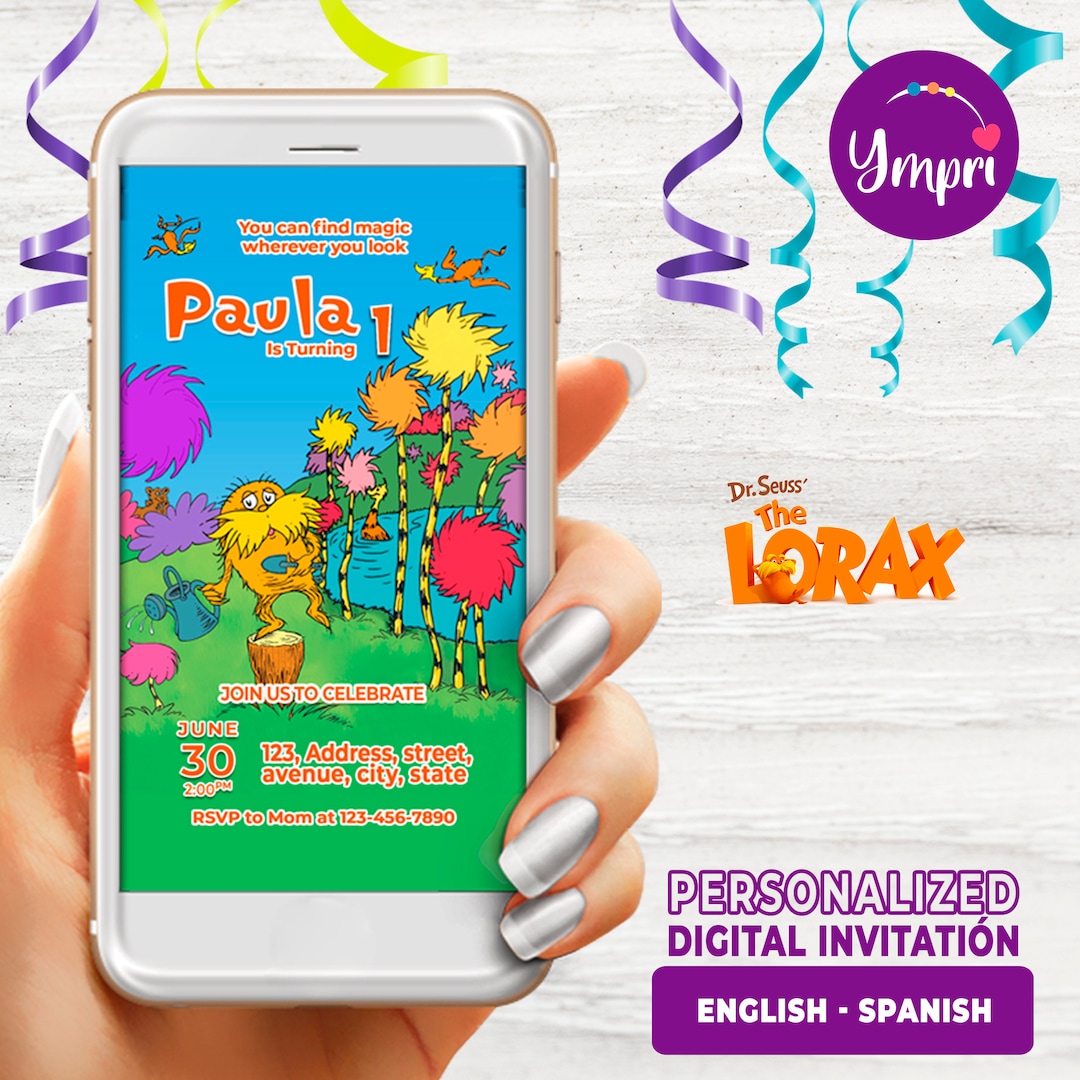 The Lorax the Birthday Digital Invitation, Perfect to Send by Wathsaap ...