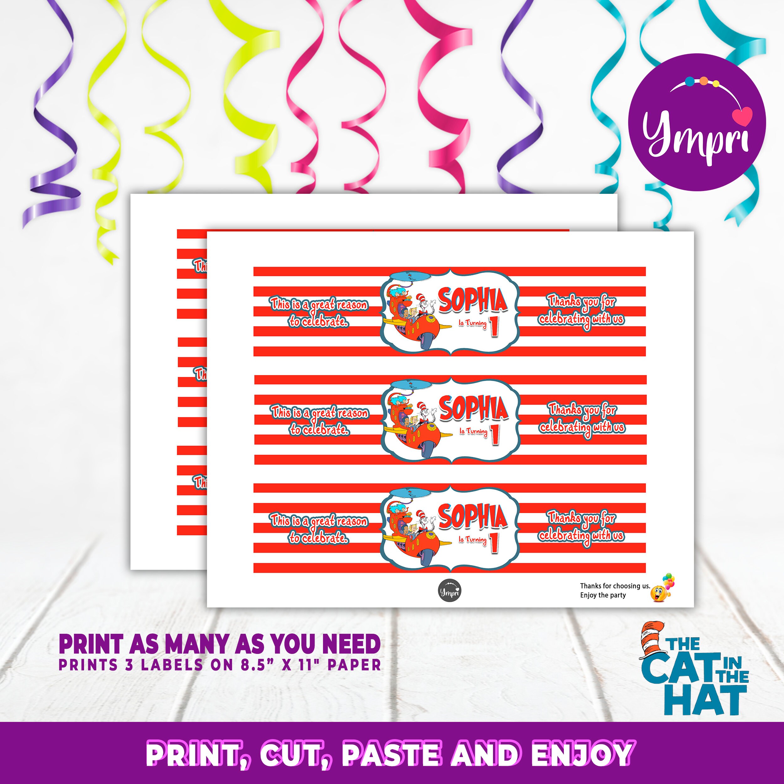 The Cat in the Hat Custom Printable Water Bottle Labels. the Cat in the ...