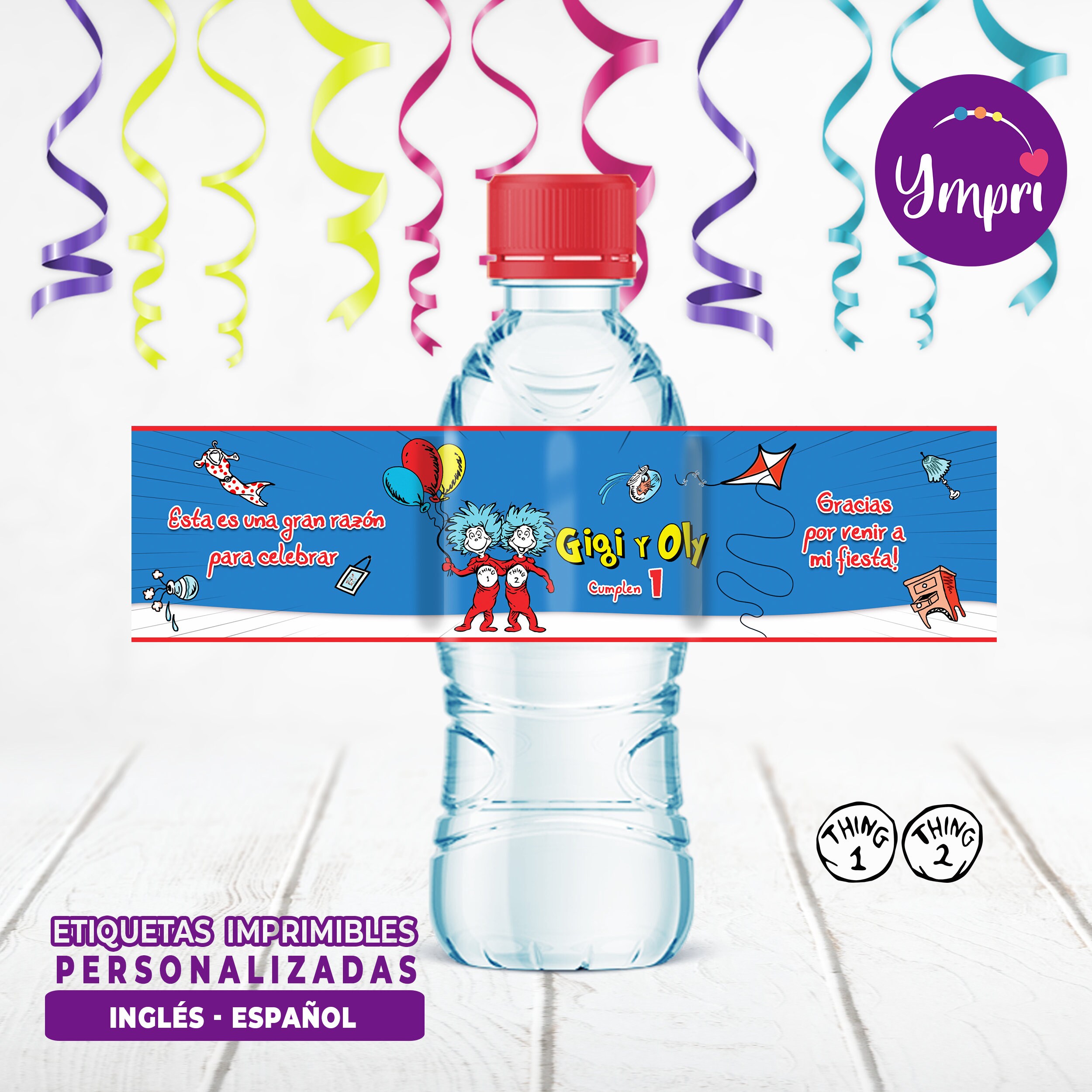 Thing 1 and Thing 2 Custom Printable Water Bottle Labels. Thing 1 and ...