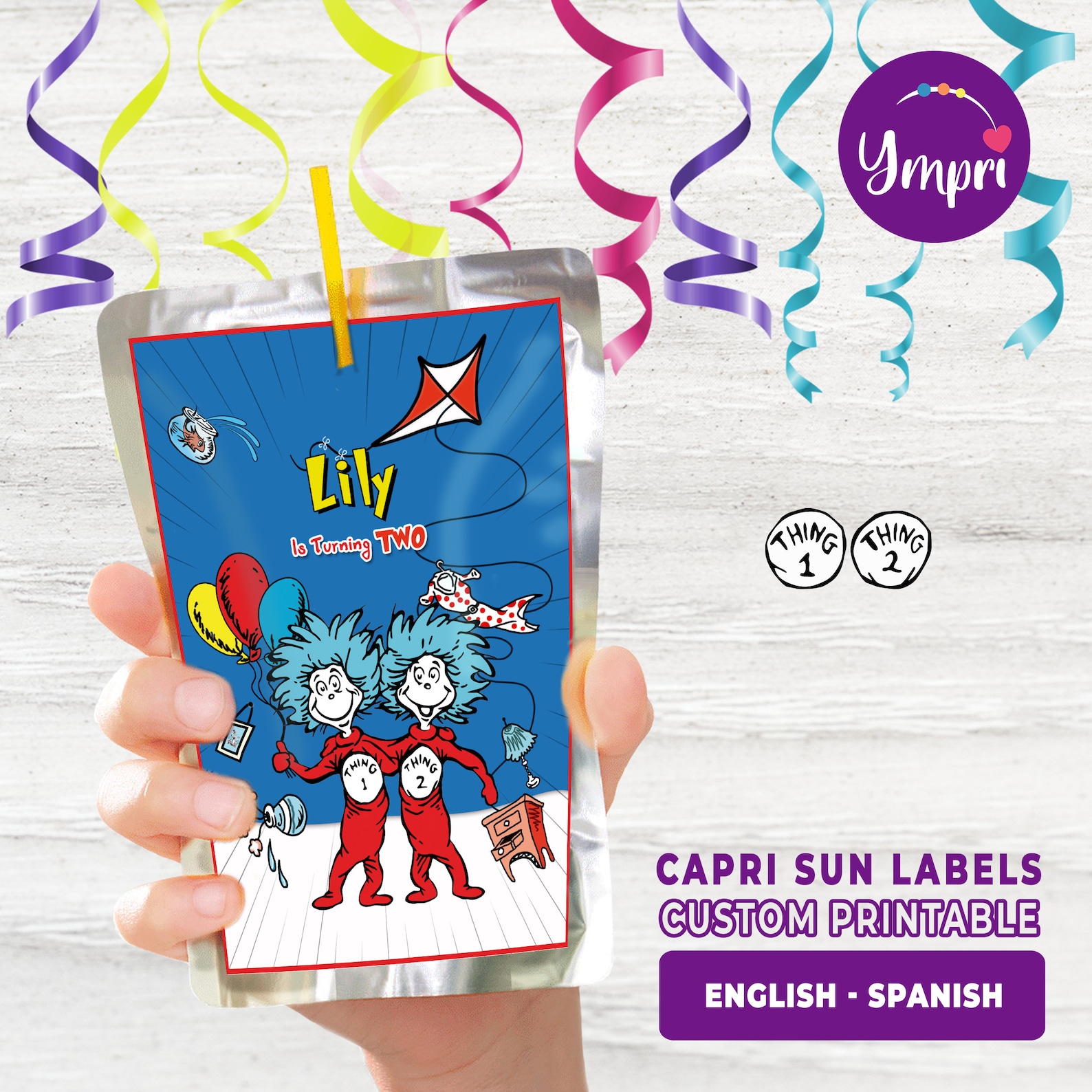 Thing 1 Thing 2 Capri Sun Juice Personalized Printable Labels. Thing 1 ...
