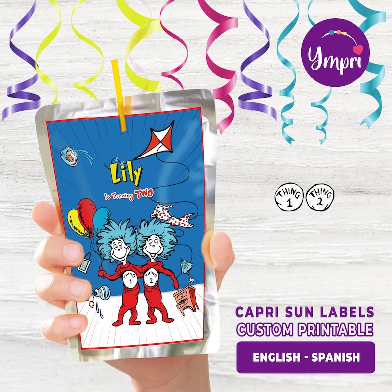 Thing 1 Thing 2 Capri Sun Juice Personalized Printable Labels. Thing 1 ...