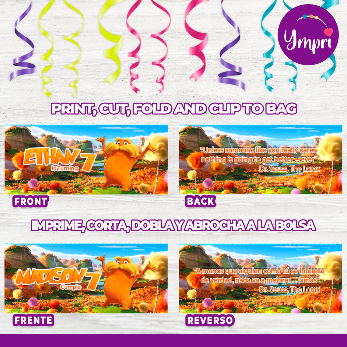 Custom Printable Labels for the Lorax Candy Bags. 3 Sizes. the Lorax ...