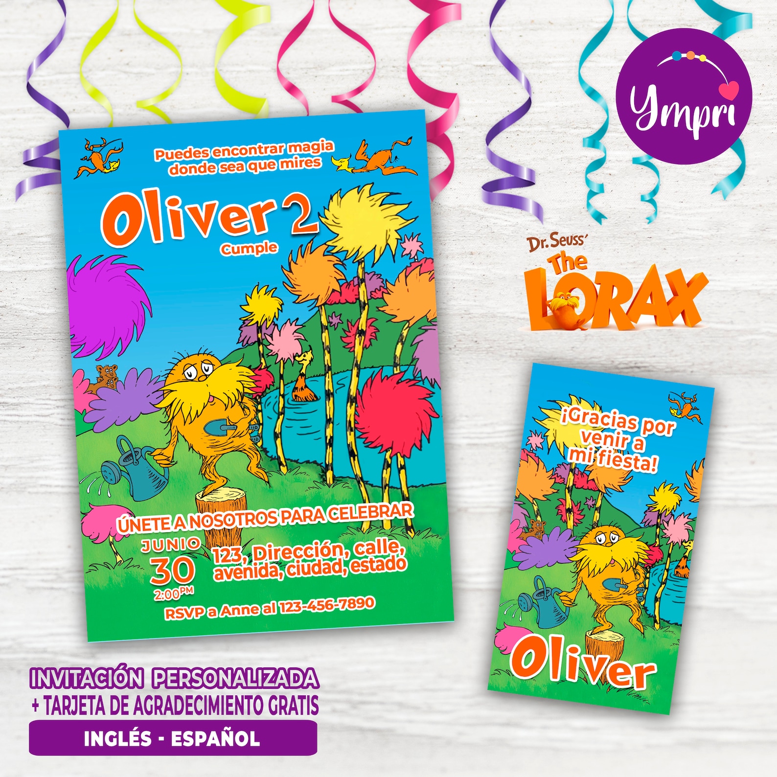 Personalized Printable Invitation for Birthday The Lorax, Dr. Seuss ...