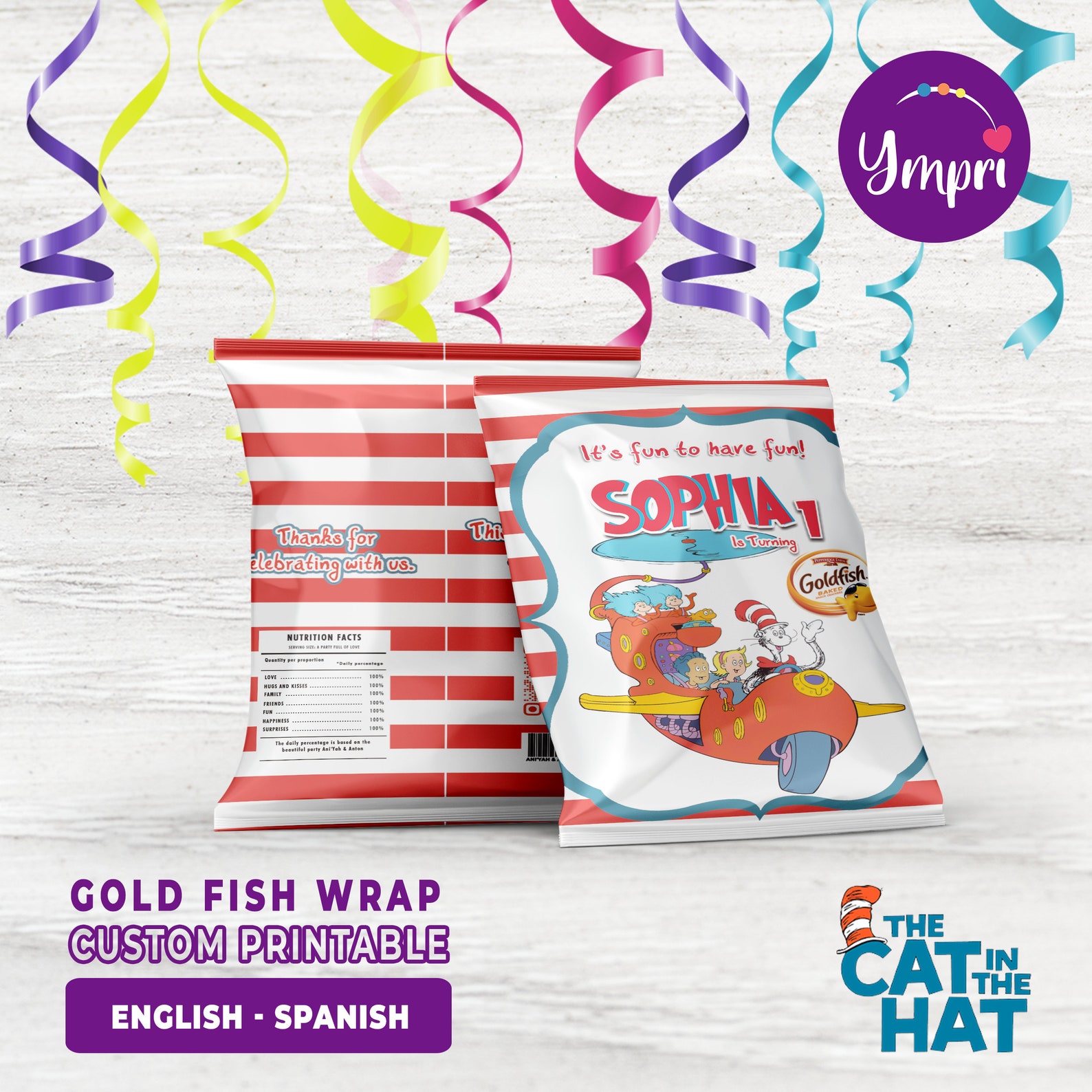 The Cat in the Hat Custom Printable Goldfish Wrapper (fits 1 Oz ...