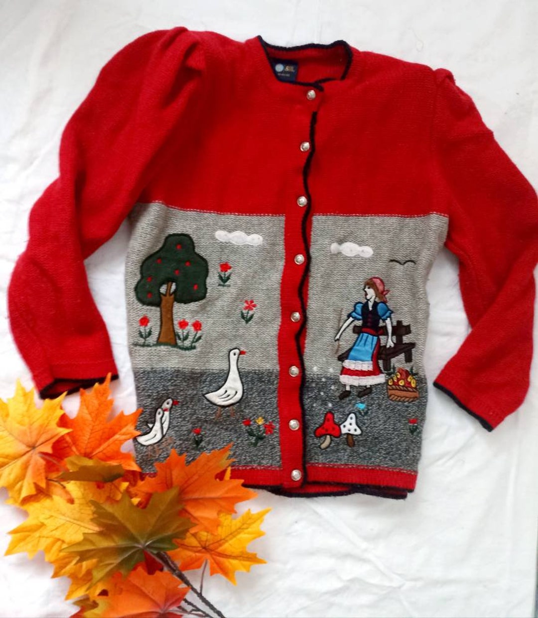 Bavarian Traditional Austrian Tyrolean Wool Cardigan With Scene Duck ...