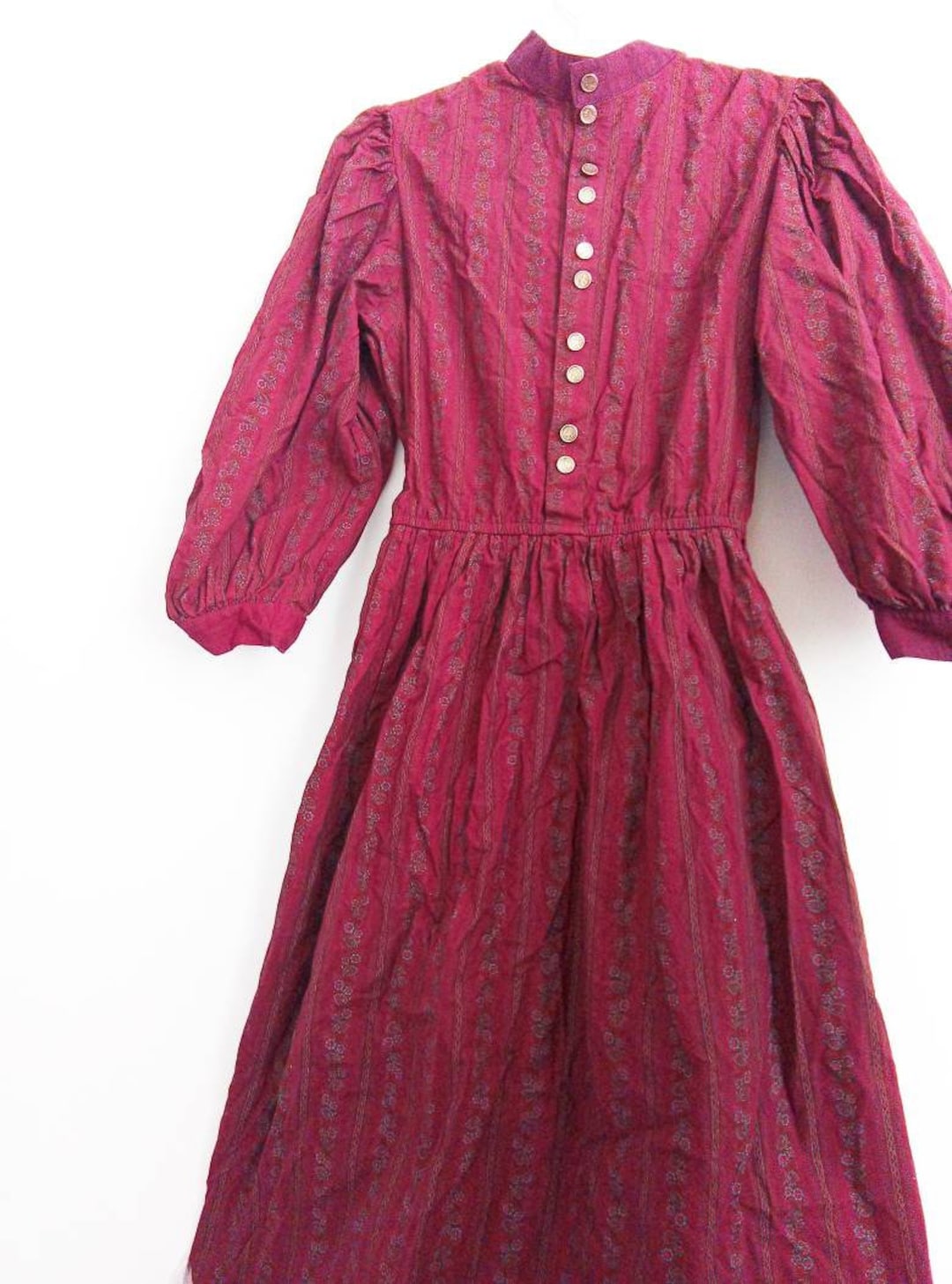 Burgundy Cottagecore Dress Bavarian Traditional With Puff Sleves ...