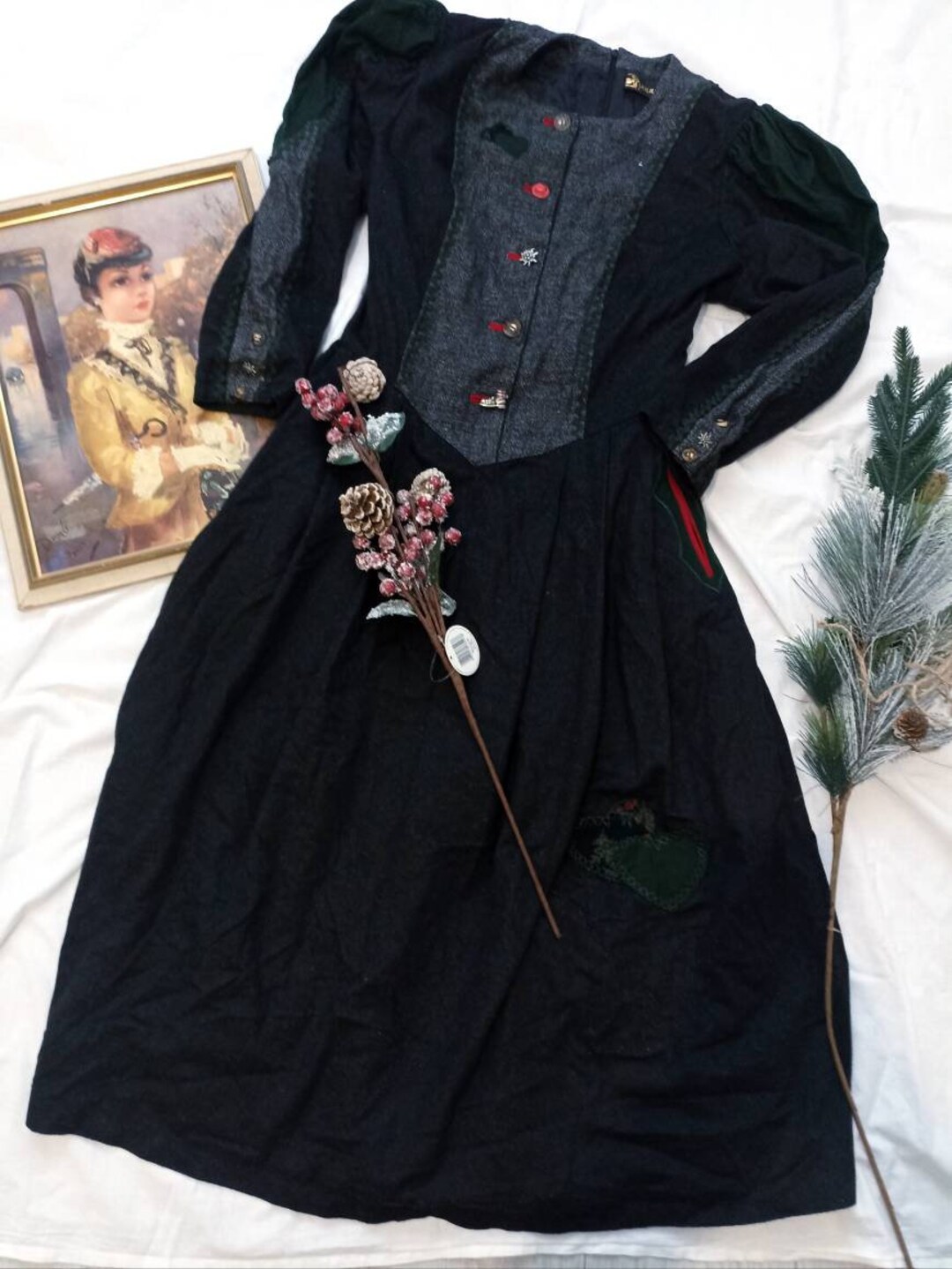 Wool Vintage Bavarian Traditional Austrian Dress With Embroidery Size L ...