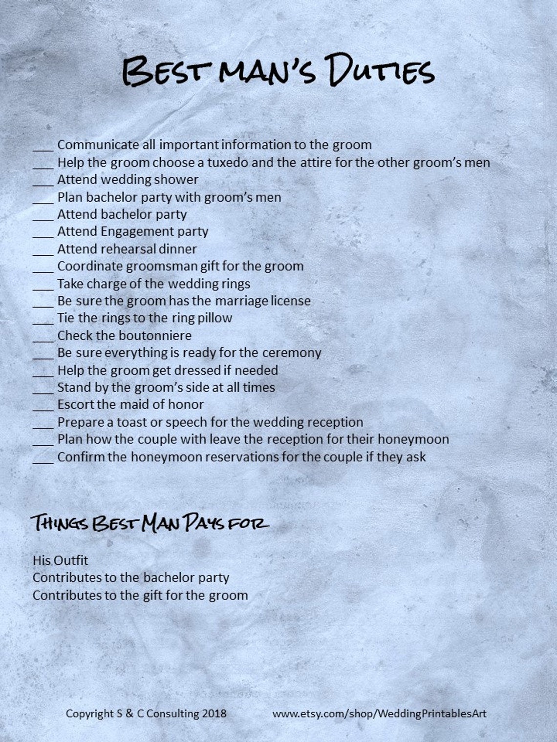 Printable Wedding Planning DIY Wedding Party Duties Checklist 4 Pack - Etsy