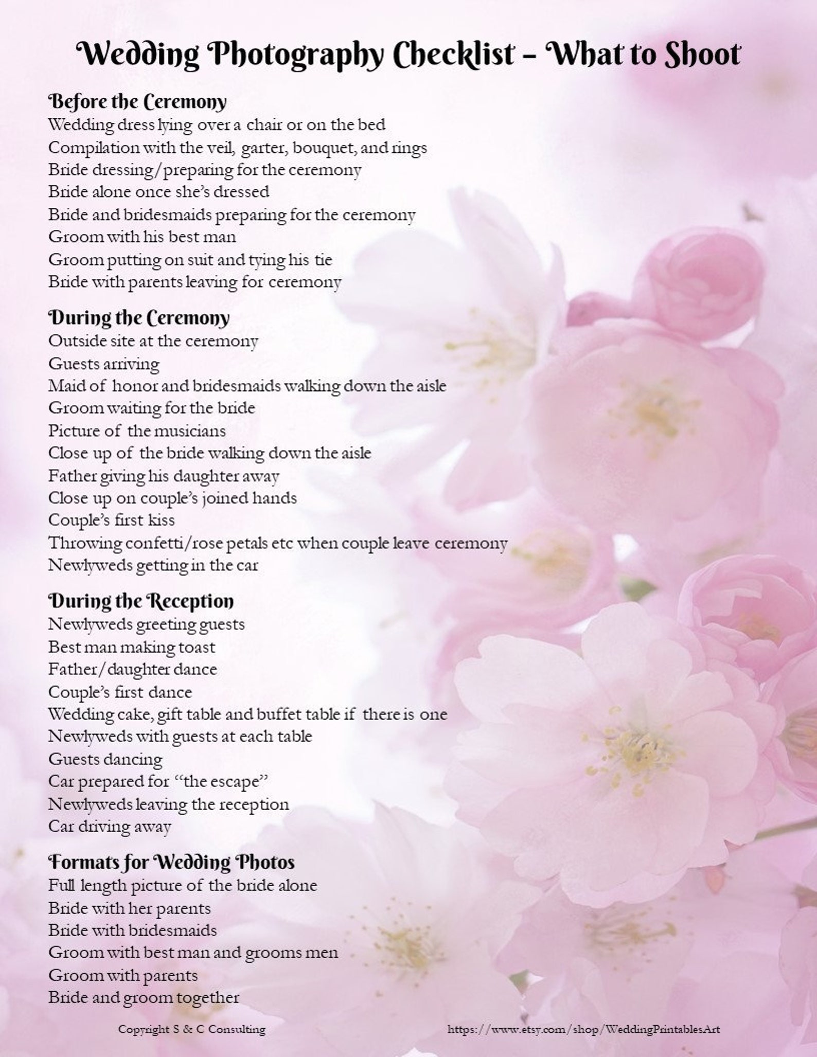 Printable Wedding Planning DIY - Wedding Photography Checklist What to ...