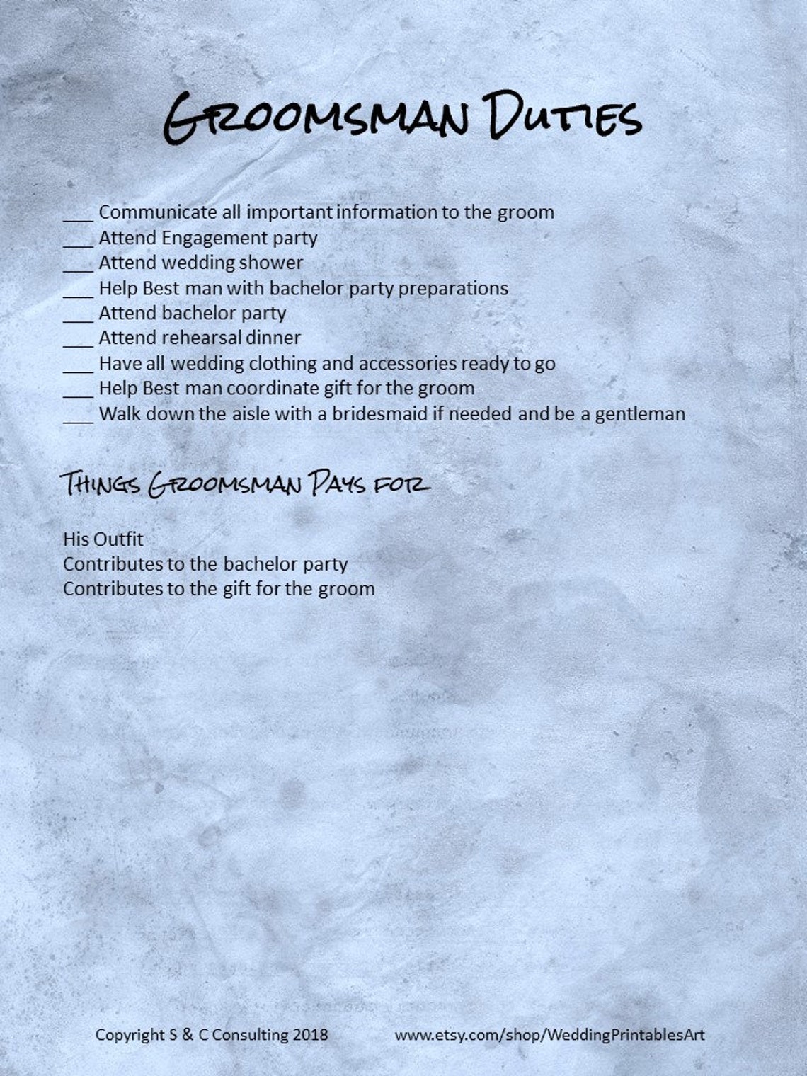 Printable Wedding Planning DIY Wedding Party Duties Checklist 4 Pack - Etsy