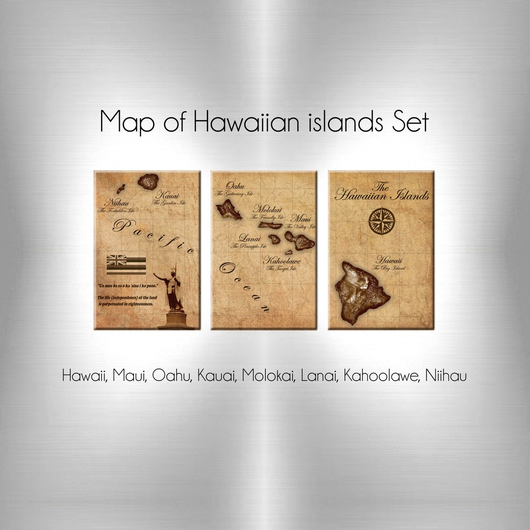 Vintage Map of Hawaiian Islands Tryptic Magnet Set, Hawaii(big Island ...