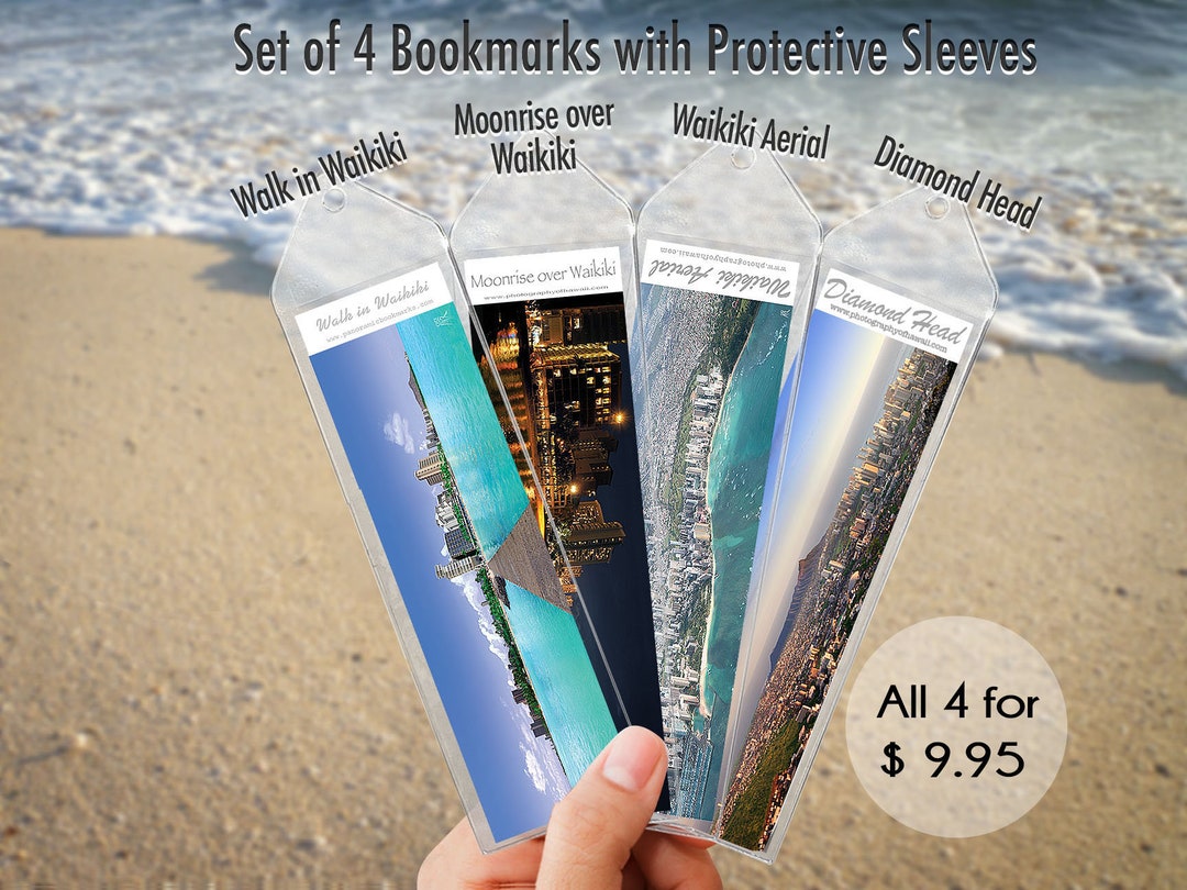 Diamond Head and Waikiki - Set of 4 Bookmarks - Aerial Hotels, Moonrise ...