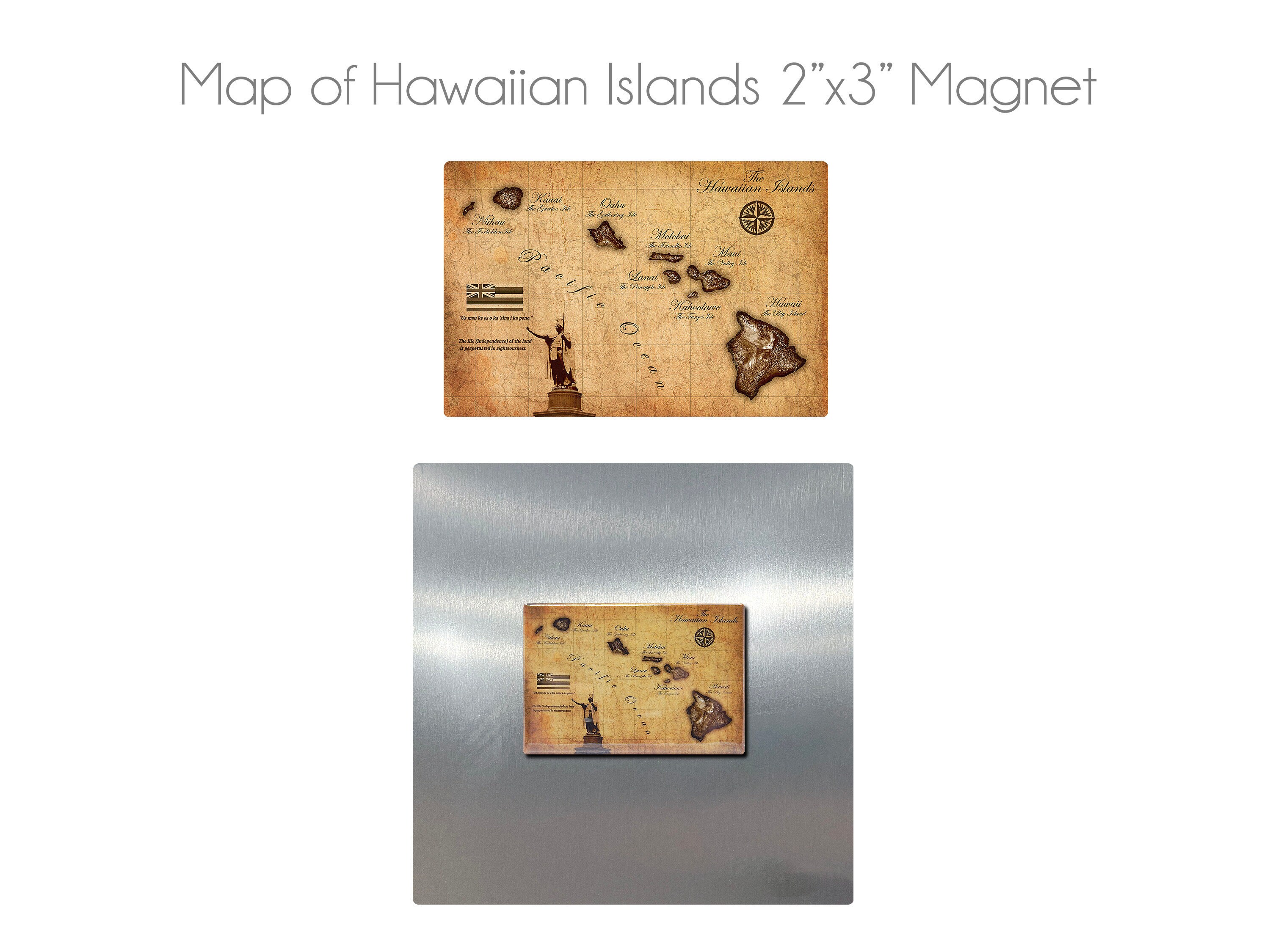Flag of Hawaii Magnet - Map of Hawaiian Islands, Waikiki Beach, , Koko ...