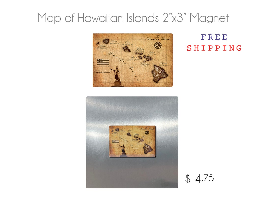 Map of Hawaiian Islands Magnet Waikiki Beach Flag of - Etsy