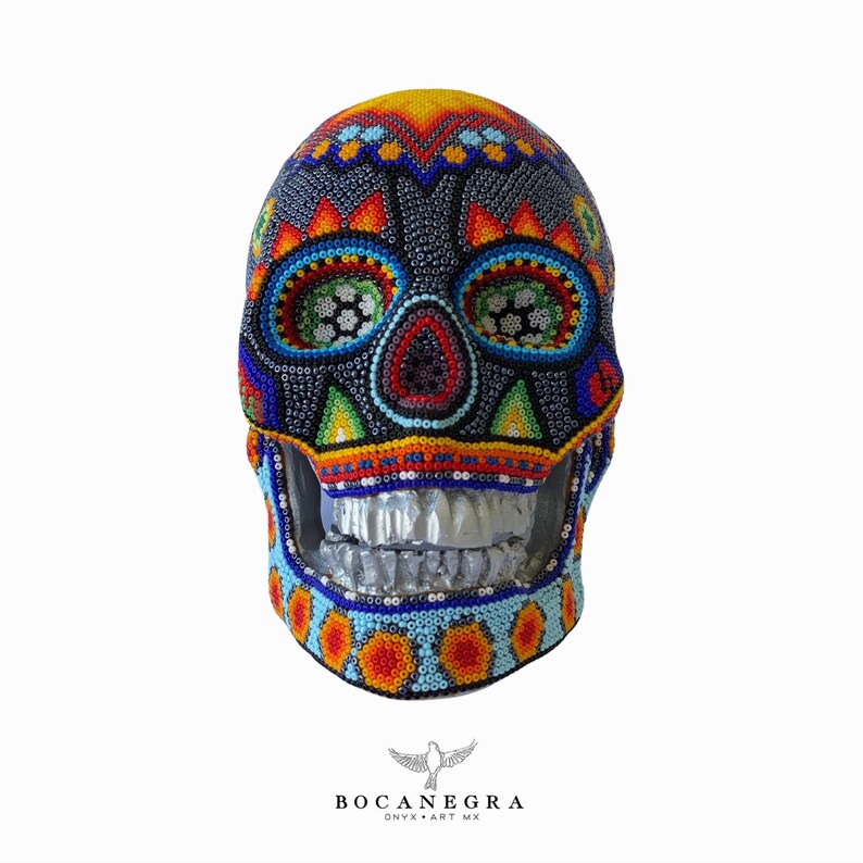 Fabulous Multicolor Skull Head Huichol Art Colorful - Etsy
