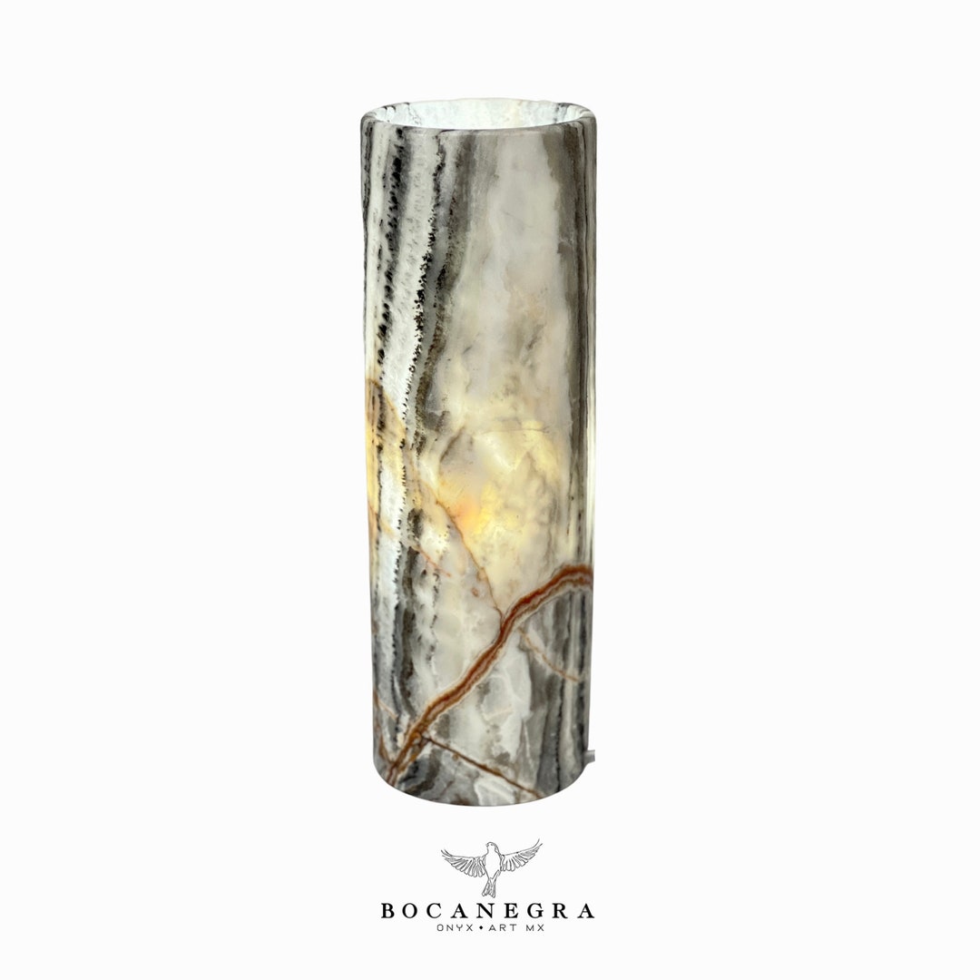 Beige & Black Onyx Stone Lamp, Onyx Lighting, Table Lamp, Bedroom ...