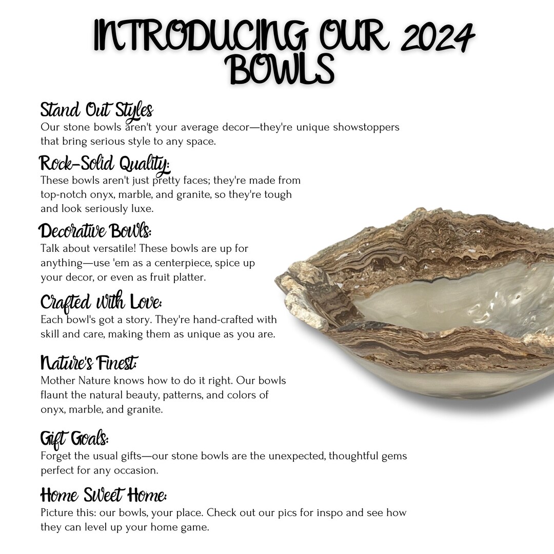 Gray Onyx Bowl, Beautiful Centerpiece, Dining Table Decor, Handcrafted ...