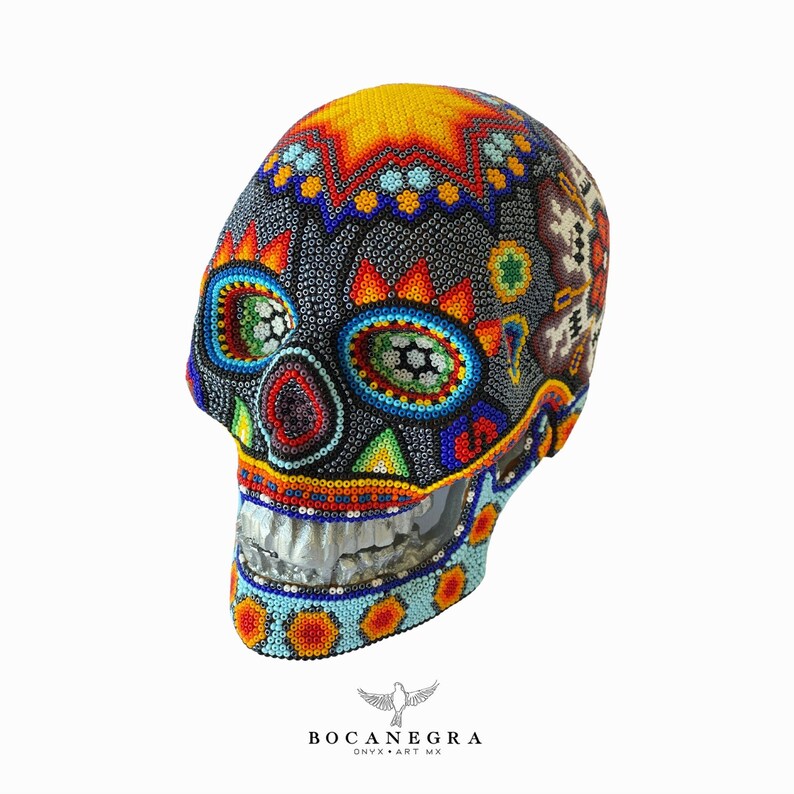 Fabulous Multicolor Skull Head Huichol Art Colorful - Etsy