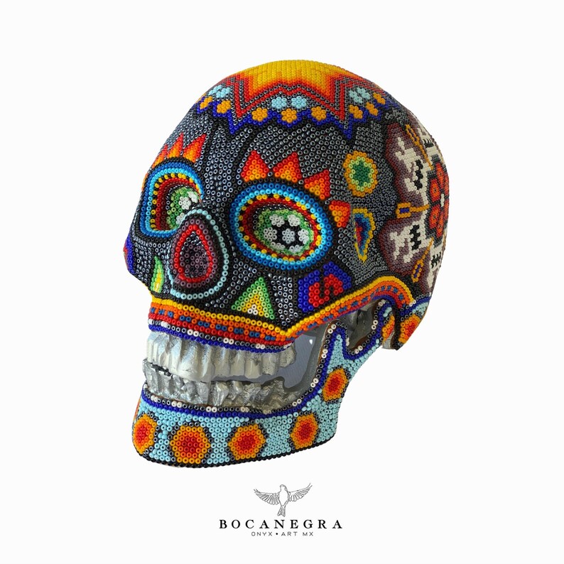 Fabulous Multicolor Skull Head Huichol Art Colorful - Etsy
