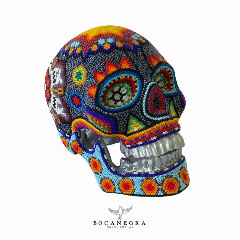 Fabulous Multicolor Skull Head Huichol Art Colorful - Etsy