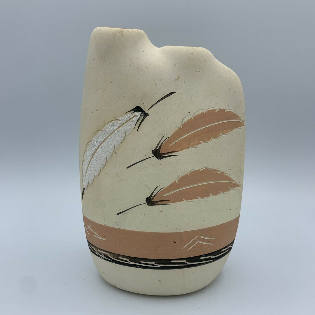 Vintage 1951 White Clay 7.5 X 5art Feathers Signed Little Red ...