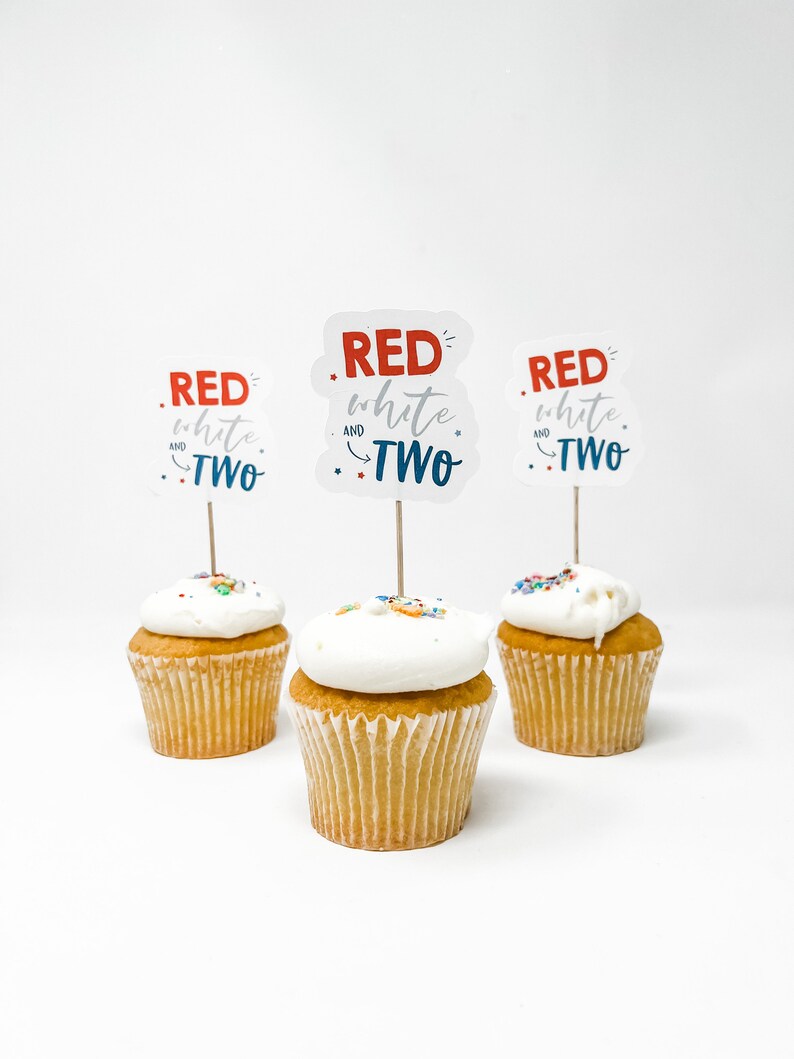 Red White & Two Cupcake Topper 4th of July Cupcake Toppers - Etsy