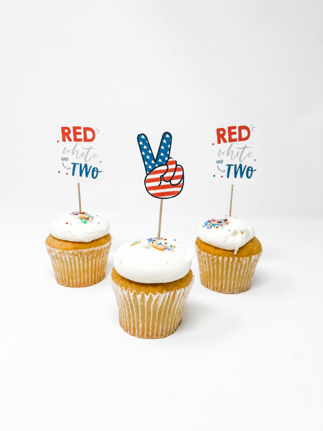 Red White & Two Cupcake Topper 4th of July Cupcake Toppers - Etsy