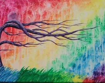 Rainbow Replica, Rainbow Tree Wall Decor, Acrylic Painting on Stretched ...