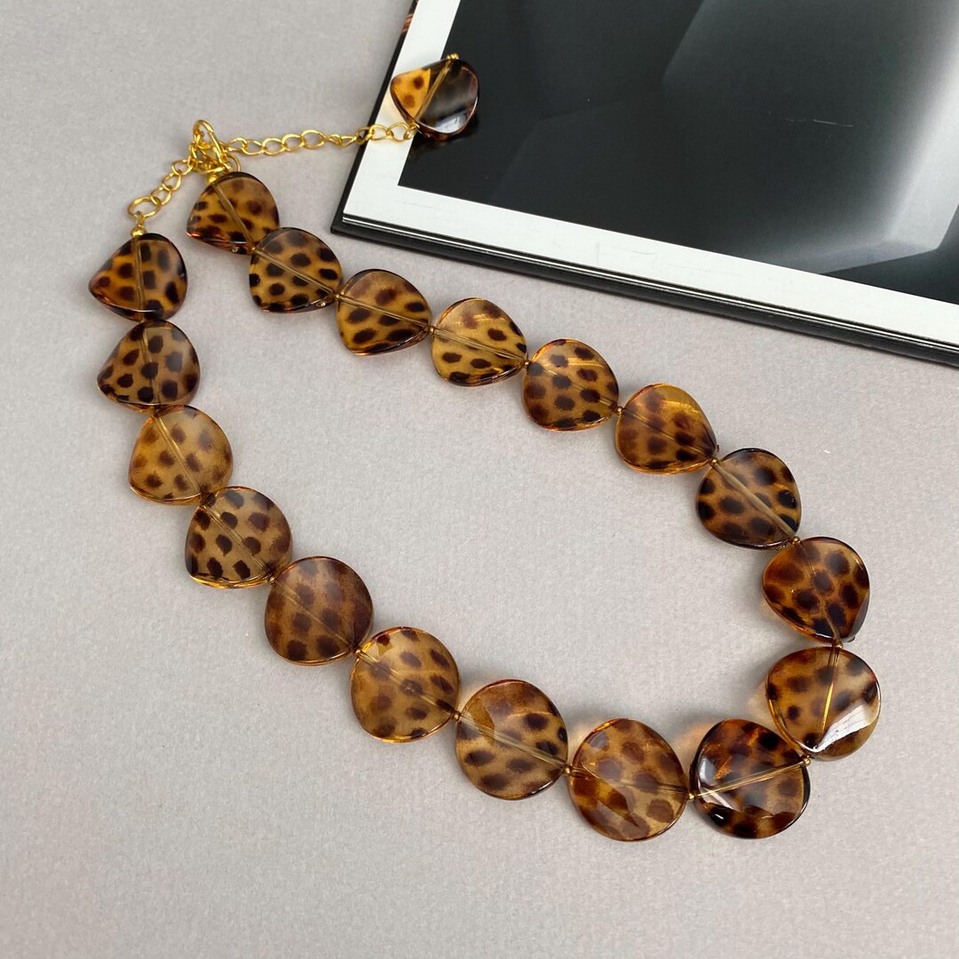 Tortoise Shell Brown Black Dots Minimalist Necklace, Safari Style ...