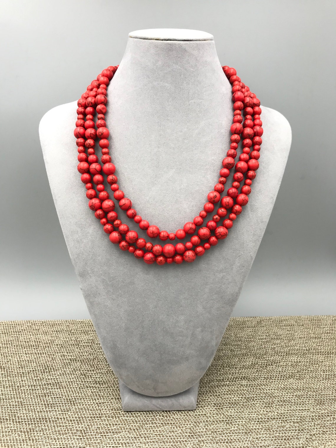 Red Turquoise Statement Necklace Red Layered Necklace | Etsy