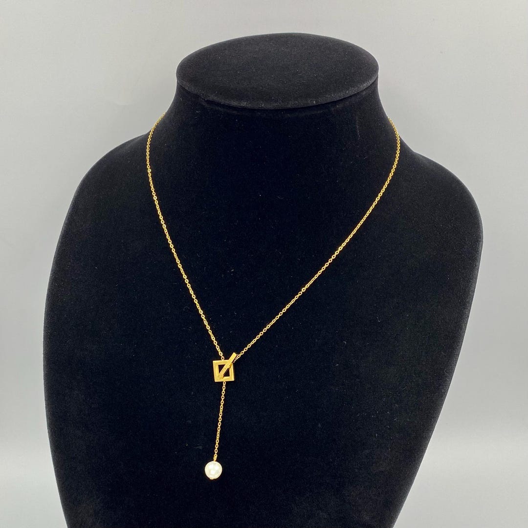 Collar en Y con perlas y lazo dorado, joyería nupcial delicada y ...