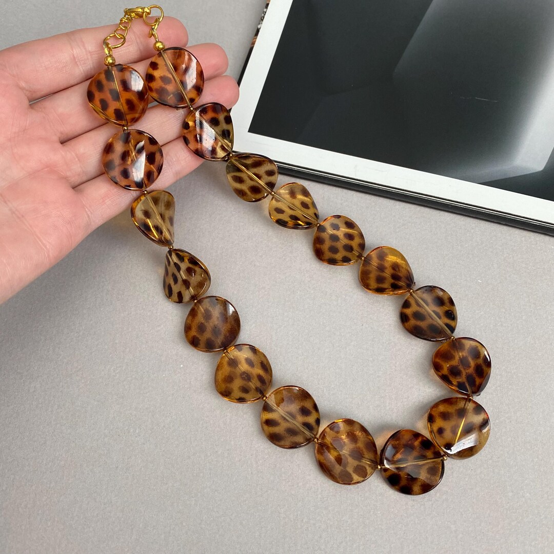 Tortoise Shell Brown Black Dots Minimalist Necklace, Safari Style ...