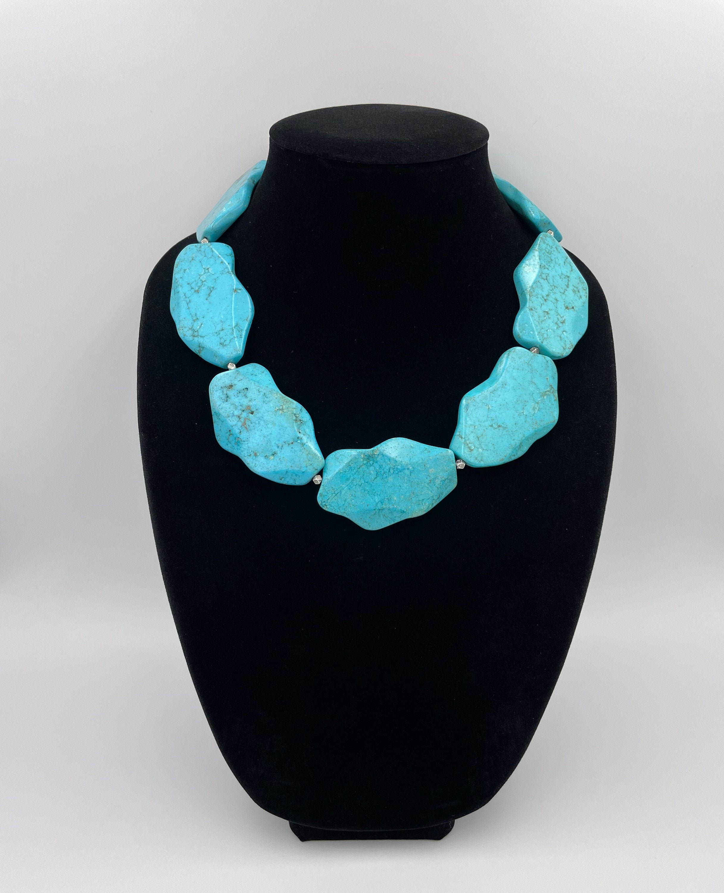 Large Blue Turquoise Necklace Big Bold Statement Necklace | Etsy