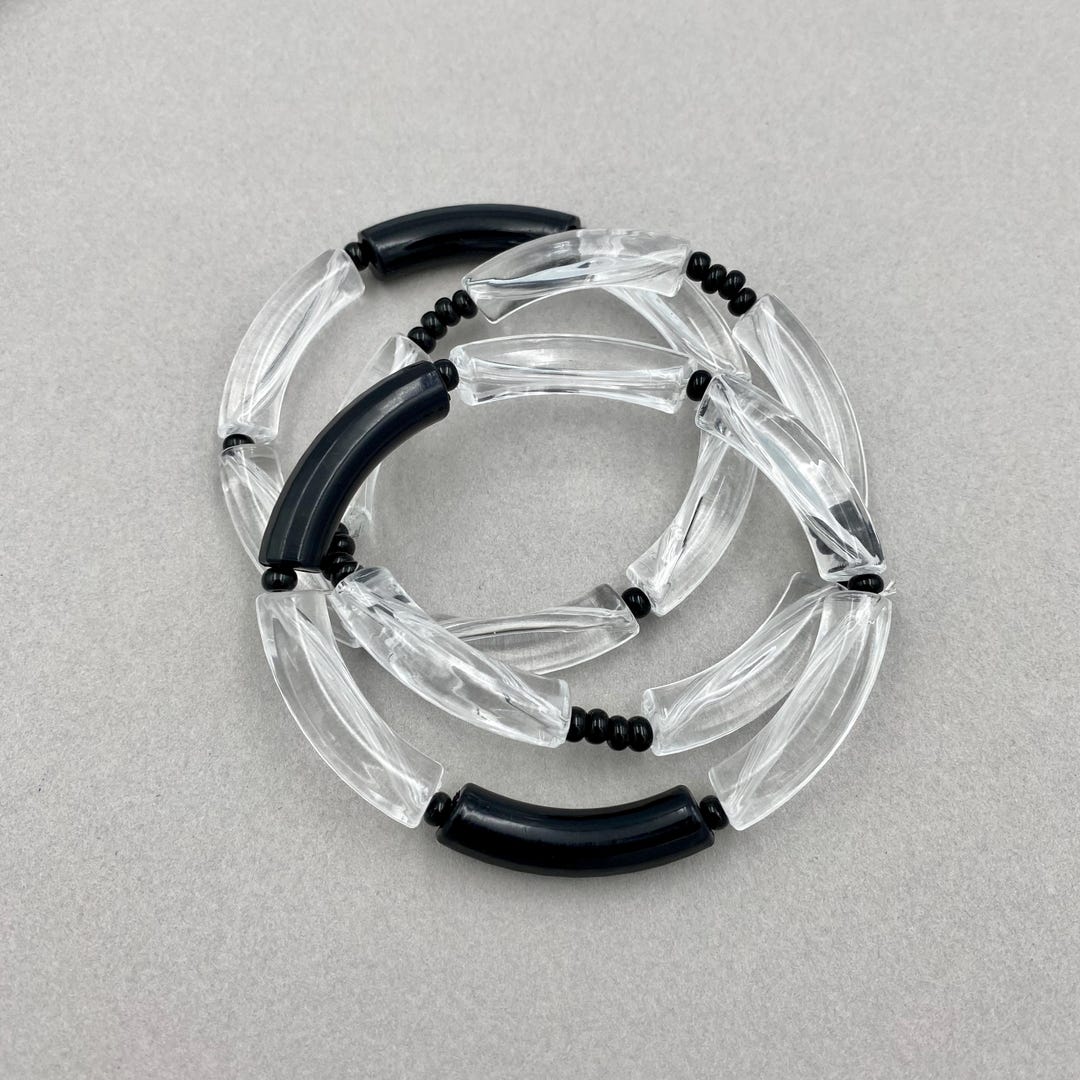 Black & Clear Beaded Stretch Bracelets, Chunky Stackable Acrylic ...