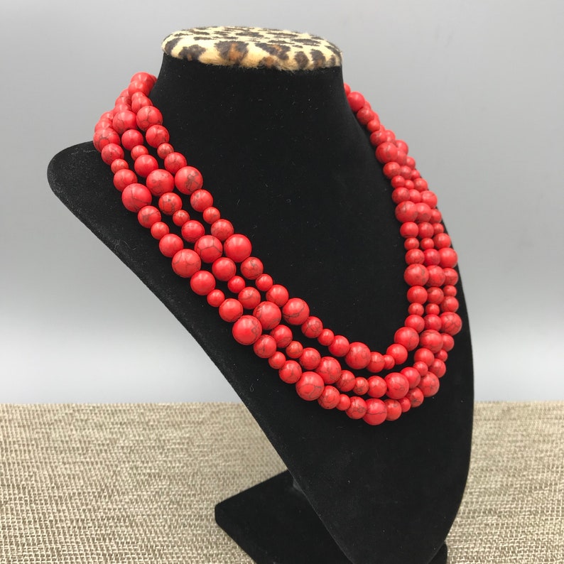 Red Turquoise Statement Necklace Red Layered Necklace - Etsy