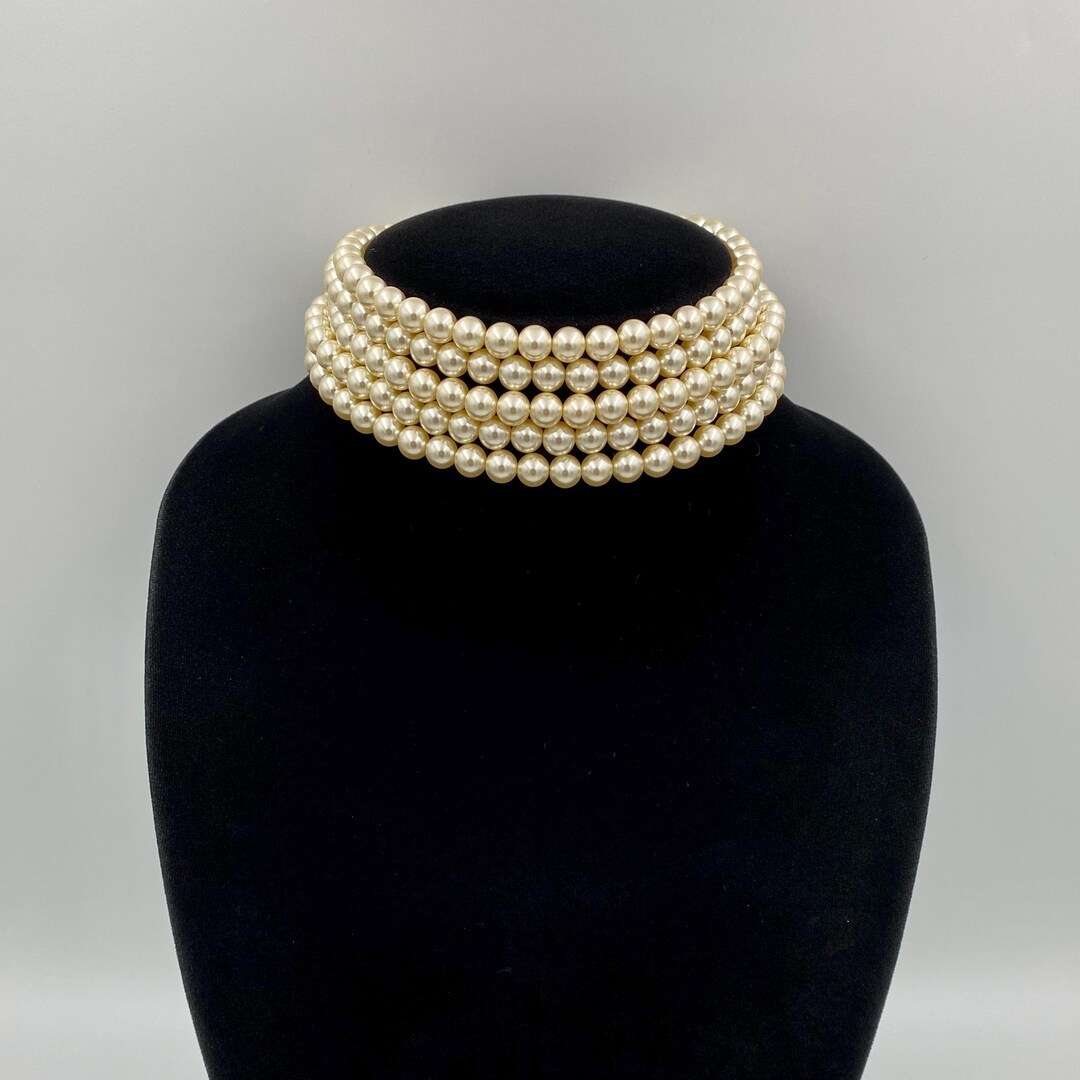 Vintage off White Pearl Choker, Multi Strand Statement Jewelry, Wedding ...