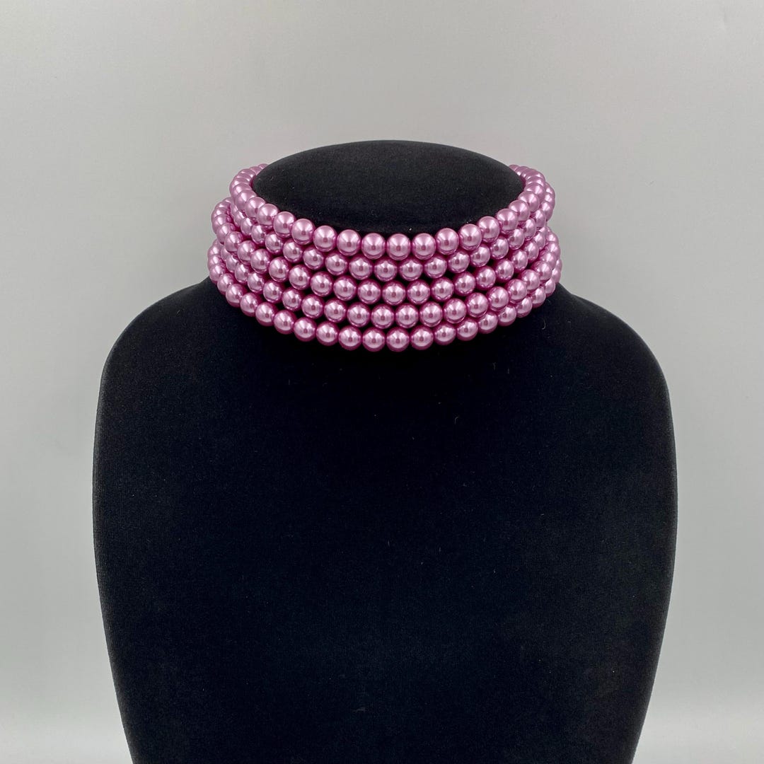 Purple Multi Strand Choker, Bold Beaded Pearl Statement Chunky Necklace ...