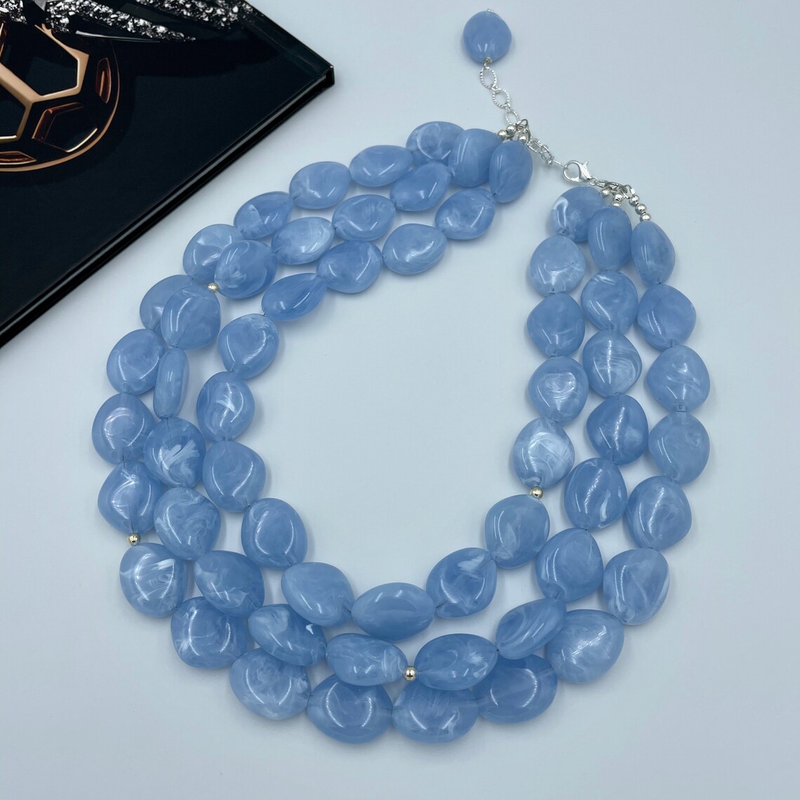 Sky Blue Statement Necklace Blue Chunky Necklace Blue Beaded | Etsy