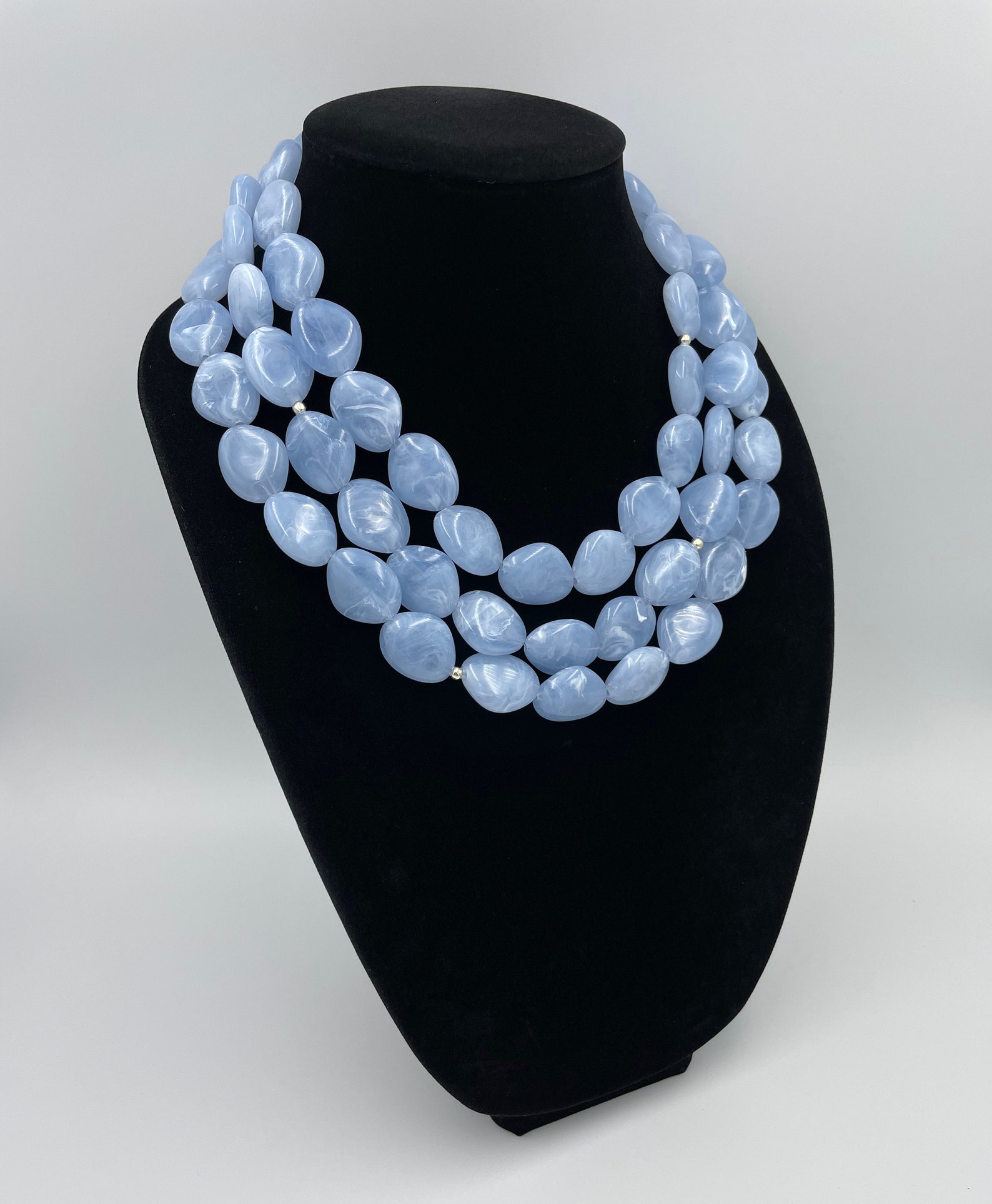 Sky Blue Statement Necklace Blue Chunky Necklace Blue Beaded | Etsy