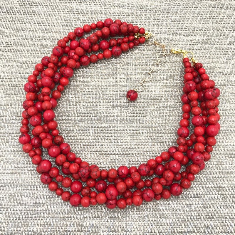 Red Bead Necklace - Etsy